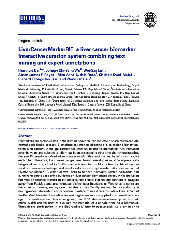 (PDF) LiverCancerMarkerRIF: a liver cancer biomarker interactive ...