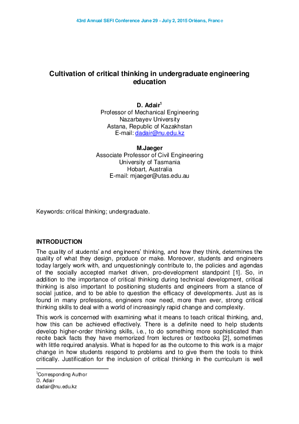 (PDF) Cultivation of critical thinking in undergraduate engineering ...