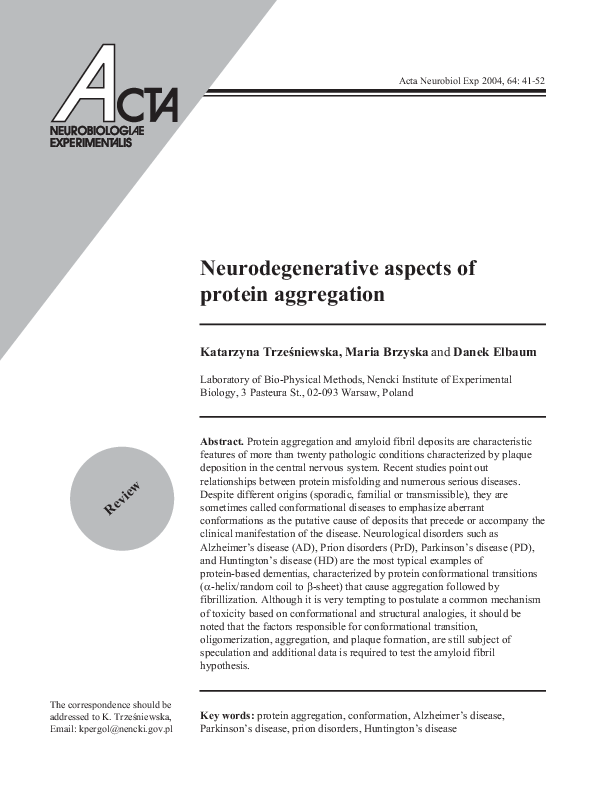 (PDF) Neurodegenerative aspects of protein aggregation