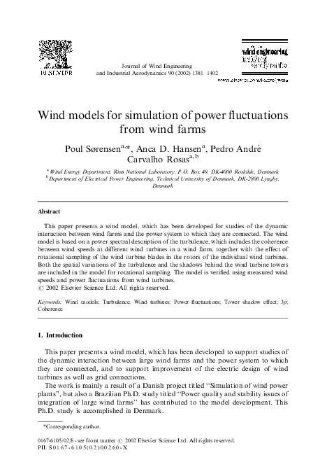 (PDF) Wind models for simulation of power fluctuations from wind farms