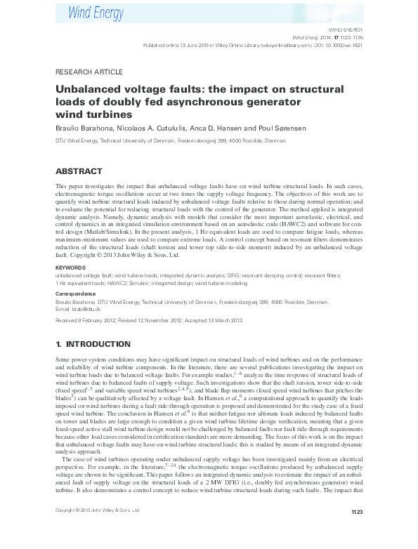 (PDF) Unbalanced voltage faults: the impact on structural loads of ...