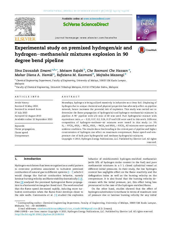 (PDF) Experimental study on premixed hydrogen/air and hydrogen–methane/air mixtures explosion in ...