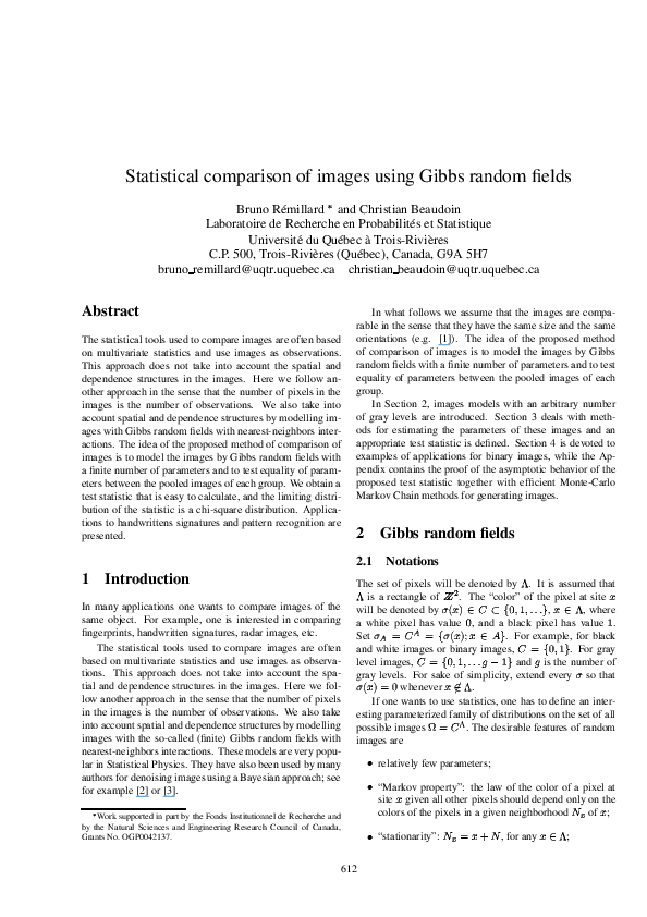 (PDF) Statistical comparison of images using Gibbs random fields | Bruno Remillard - Academia.edu
