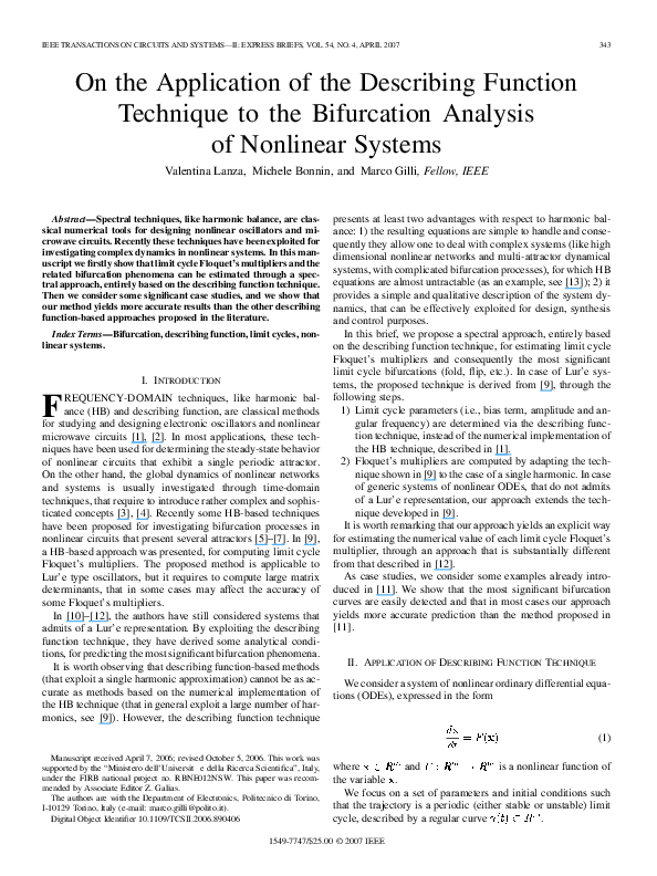 (PDF) On the Application of the Describing Function Technique to the Bifurcation Analysis of ...