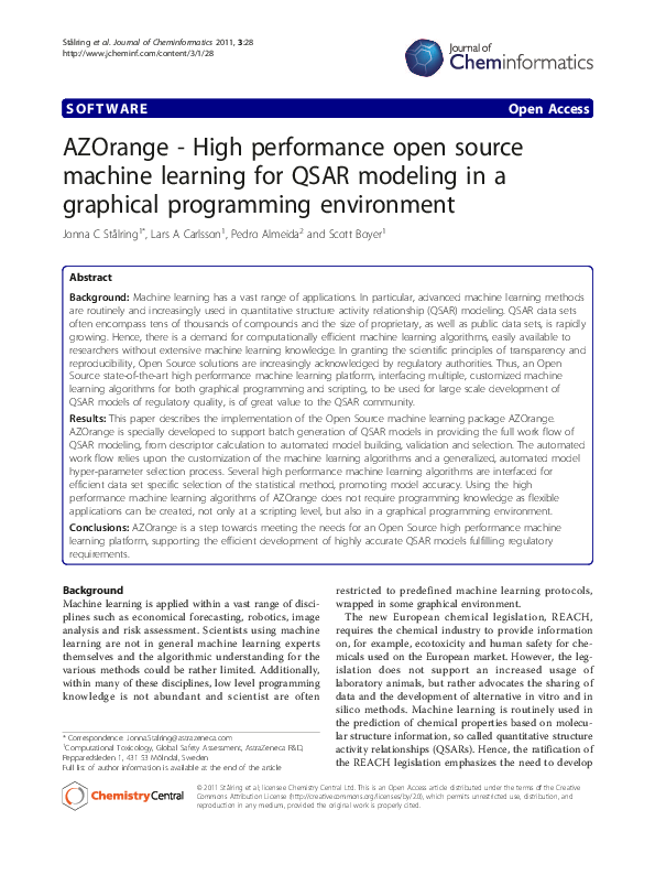 (PDF) AZOrange-High performance open source machine learning for QSAR modeling in a graphical ...