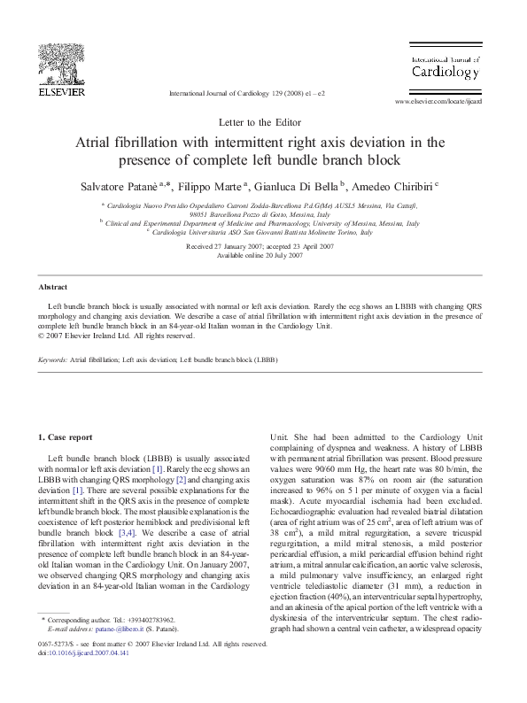 (PDF) Atrial fibrillation with intermittent right axis deviation in the ...