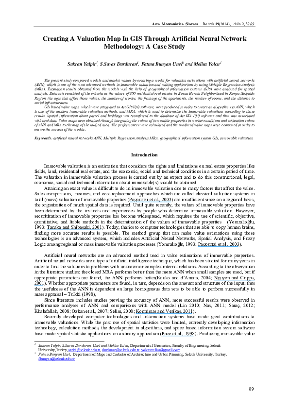 (PDF) Creating A Valuation Map In GIS Through Artificial Neural Network Methodology: A Case Study