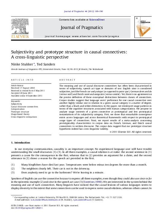 Pdf Subjectivity And Prototype Structure In Causal Connective Use Across Discourse Contexts