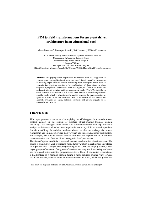 (PDF) PIM to PSM transformations for an event driven architecture in an ...
