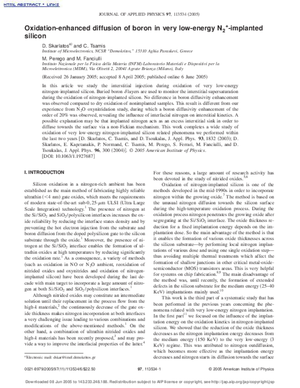 (PDF) Interstitial injection during oxidation of very low energy ...