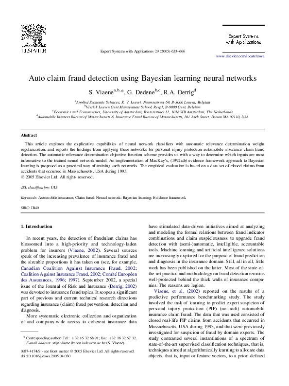 (PDF) Auto claim fraud detection using Bayesian learning neural networks
