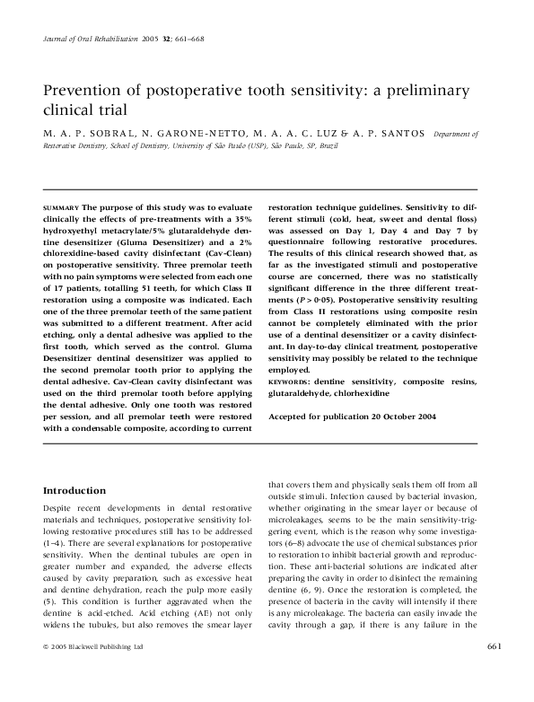 (PDF) Prevention of postoperative tooth sensitivity: a preliminary ...