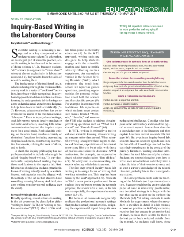 (PDF) Inquiry-Based Writing in the Laboratory Course