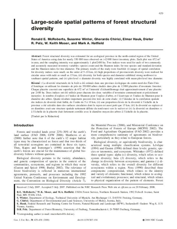 Pdf Large Scale Spatial Patterns Of Forest Structural Diversity