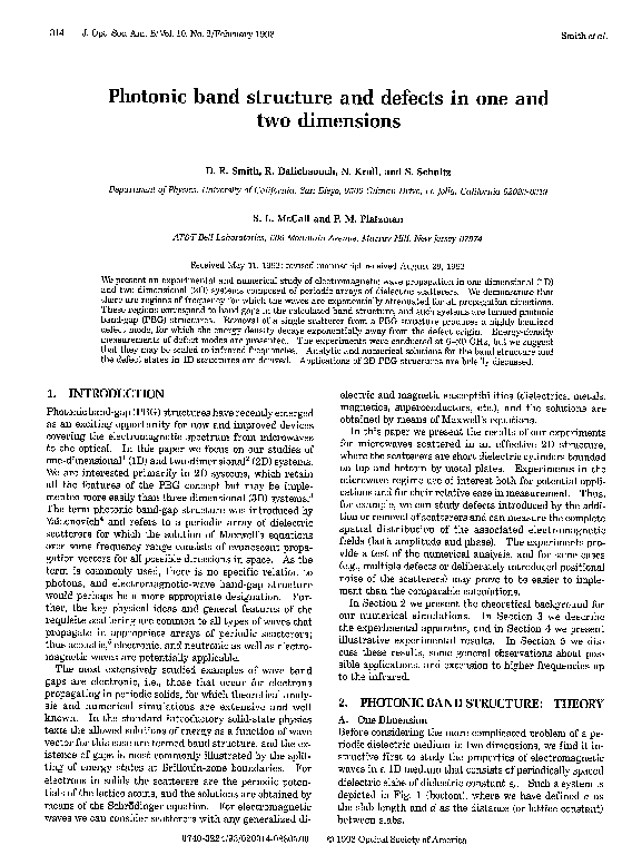 (PDF) Photonic band structure and defects in one and two dimensions