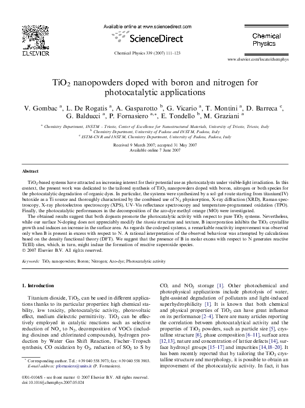 (PDF) TiO2 nanopowders doped with boron and nitrogen for photocatalytic ...