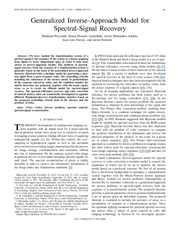 (PDF) Generalized Inverse-Approach Model for Spectral-Signal Recovery