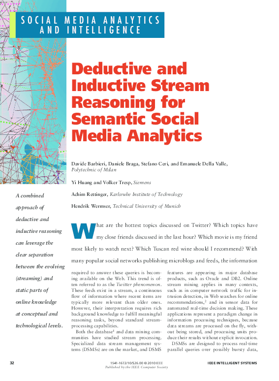 (PDF) Deductive and Inductive Stream Reasoning for Semantic Social Media Analytics