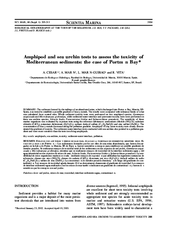 (PDF) Amphipod Sediment Toxicity Tests