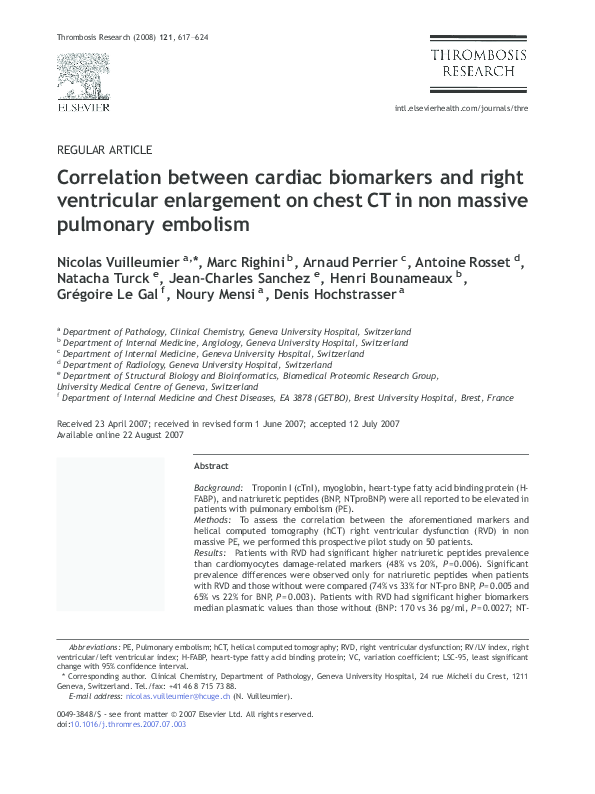 (PDF) Correlation between cardiac biomarkers and right ventricular ...