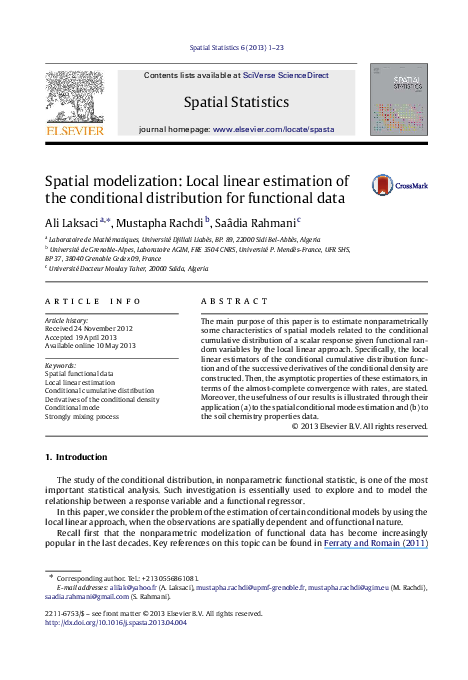 Pdf Spatial Modelization Local Linear Estimation Of The Conditional Distribution For