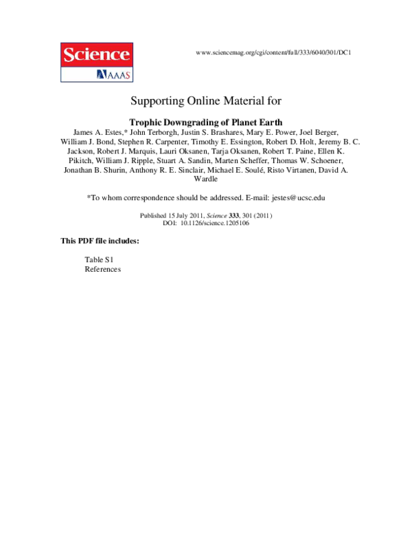 Pdf Trophic Downgrading Of Planet Earth