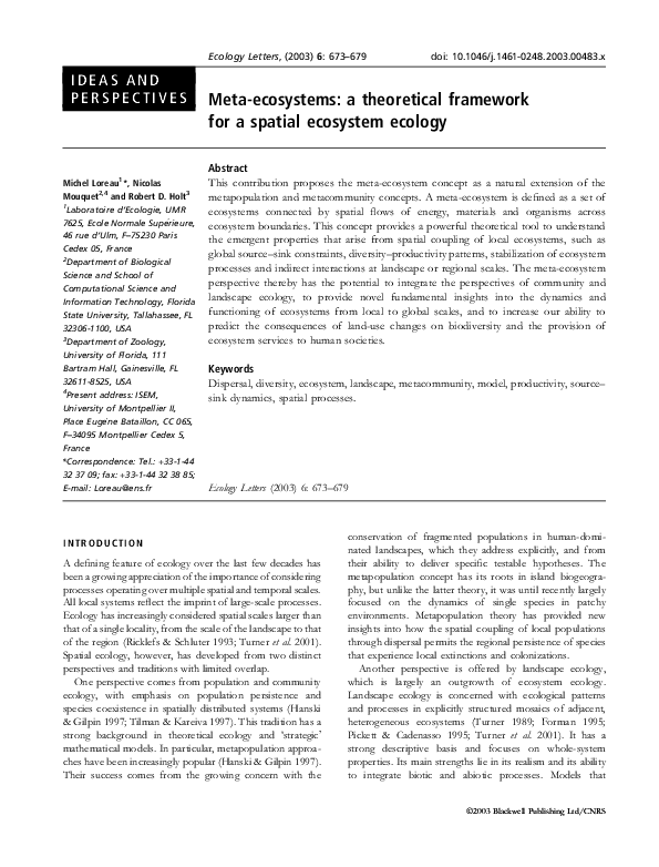(PDF) Meta-ecosystems: a theoretical framework for a spatial ecosystem ...