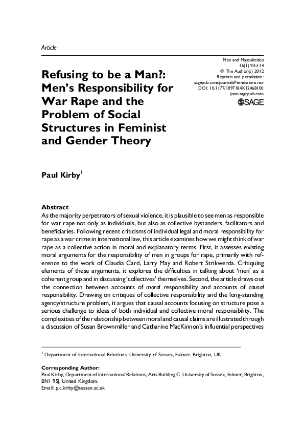 (PDF) Refusing To Be A Man? Men's Responsibility for War Rape and the ...