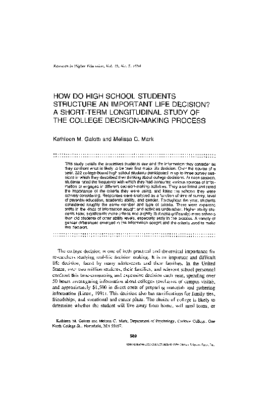 (PDF) How do high school students structure an important life decision ...