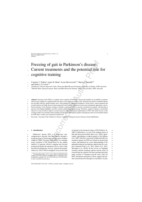 (PDF) Freezing of gait in Parkinson's disease: current treatments and ...