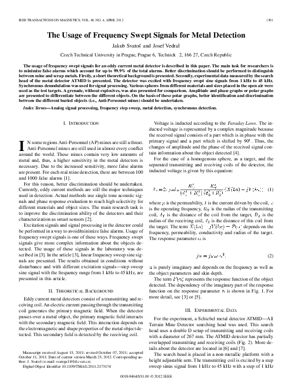 (PDF) The Usage of Frequency Swept Signals for Metal Detection