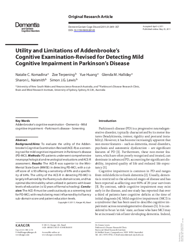 (PDF) Utility and Limitations of Addenbrooke’s Cognitive Examination ... (PDF) Utility and Limitations of Addenbrooke’s Cognitive Examination ...