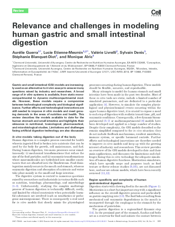 (PDF) Relevance and challenges in modeling human gastric and small ...