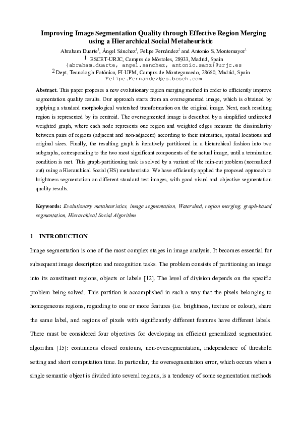 Pdf Improving Image Segmentation Quality Through Effective Region Merging Using A Hierarchical