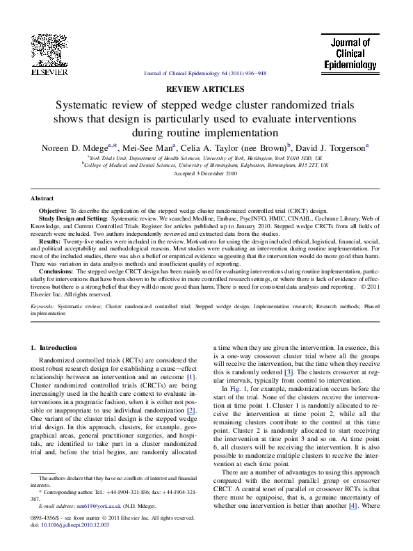 (PDF) Systematic review of stepped wedge cluster randomized trials shows that design is ...