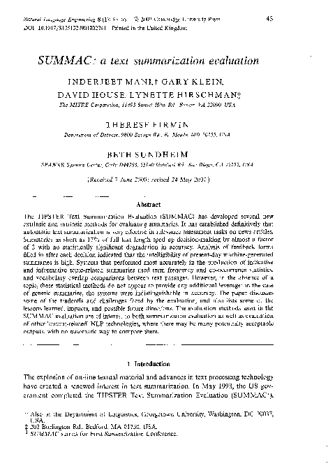 Pdf Summac Evaluating Text Summarization Methods
