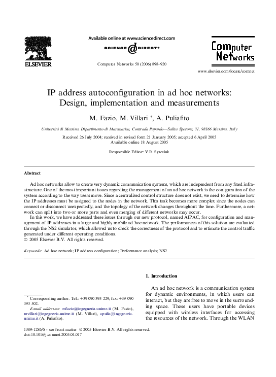 Pdf Ip Address Autoconfiguration In Ad Hoc Networks Design Implementation And Measurements