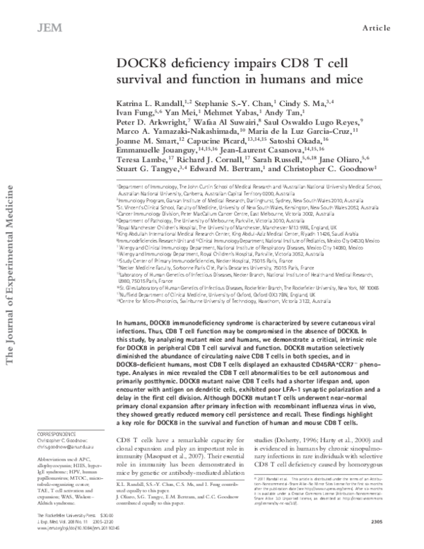 (PDF) DOCK8 deficiency impairs CD8 T cell survival and function in ...