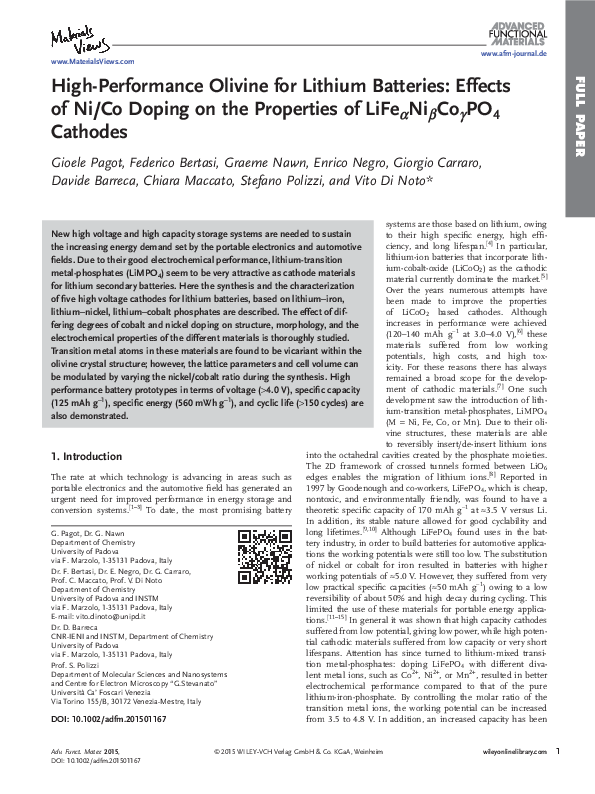 (PDF) High-Performance Olivine for Lithium Batteries: Effects of Ni/Co Doping on the Properties ...