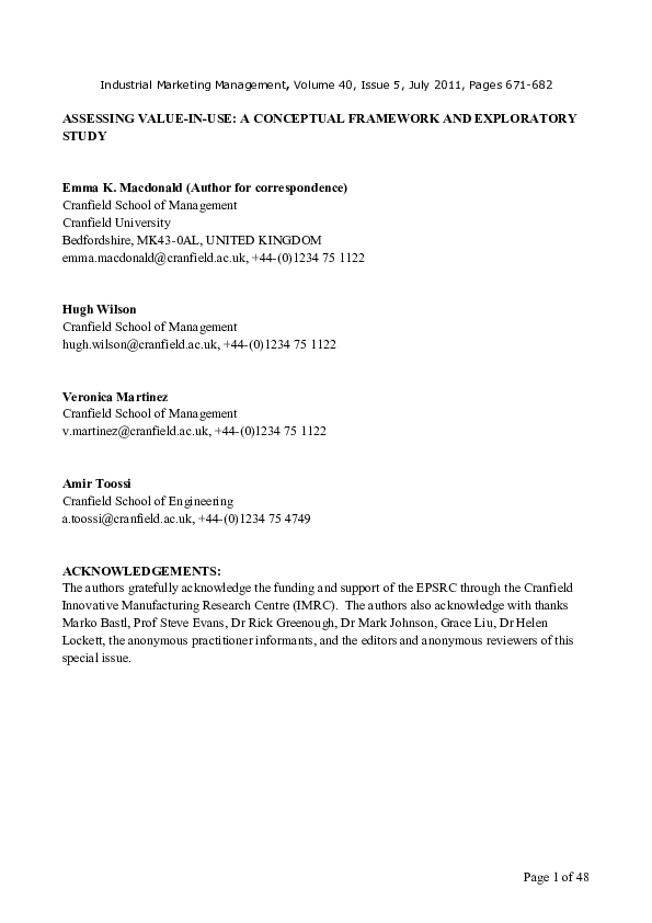 (PDF) Assessing value-in-use: A conceptual framework and exploratory study