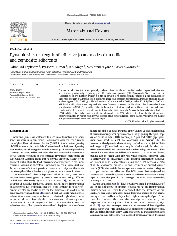 (PDF) Dynamic shear strength of adhesive joints made of metallic and ...