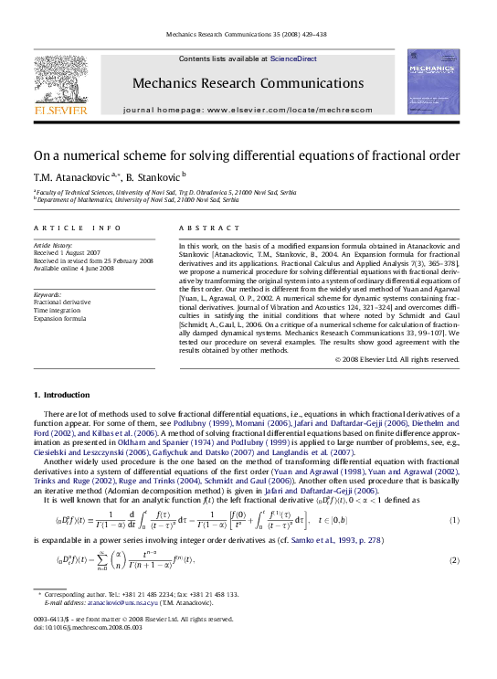 Pdf On A Numerical Scheme For Solving Differential Equations Of