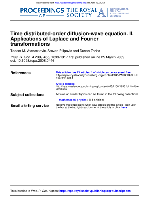 (PDF) Time distributed-order diffusion-wave equation. I. Volterra-type equation