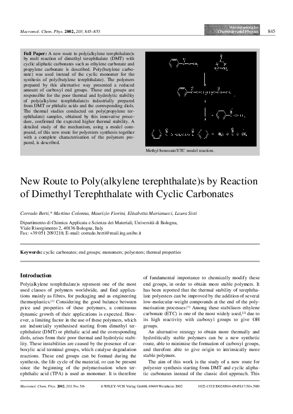 (PDF) New Route to Poly(alkylene terephthalate)s by Reaction of ...