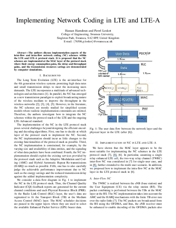 Pdf Implementing Network Coding In Lte And Lte A