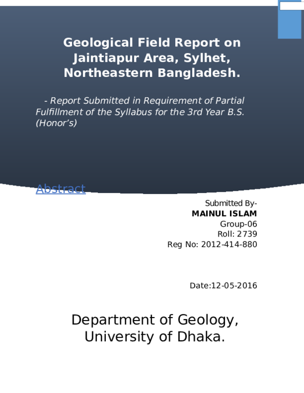 (DOC) Geological Field Report on Jaintiapur Area, Sylhet, Northeastern ...