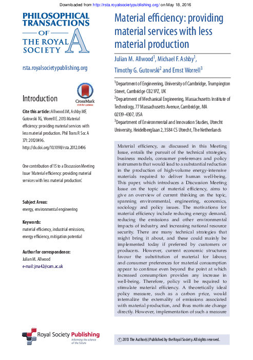 (PDF) Material efficiency: providing material services with less ...