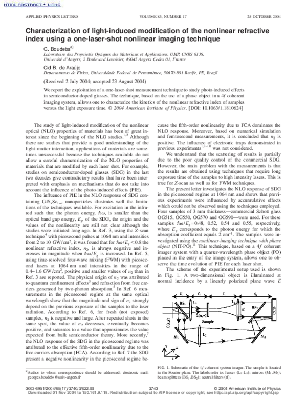 (PDF) Characterization of light-induced modification of the nonlinear refractive index using a ...