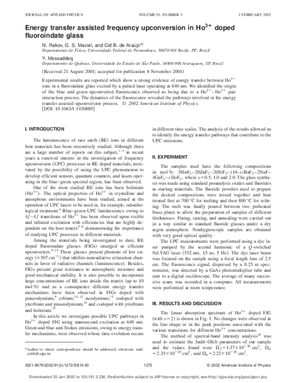 (PDF) Energy transfer assisted frequency upconversion in Ho[sup 3 ...