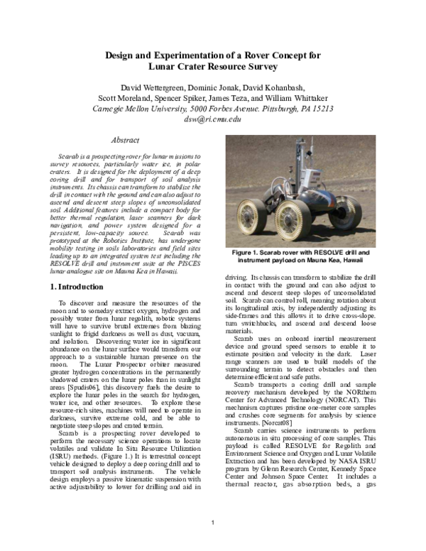 (PDF) Design and Experimentation of a Rover Concept for Lunar Crater ...